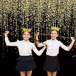 YMWQLAL Black and Gold Glitter Party Photo Backdrop Black Gold Glitter Sequin Spots Photography Background for Birthday Anniversary Prom Sparkle Banner Photo Shoot Props Decoration (7x5 FT)