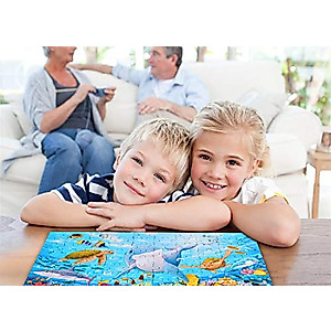 Koyiwa 100 Pieces Jigsaw Puzzles for Kids Ocean World Theme Dolphins Fishes Puzzle Educational Toy for Boys and Girls (15 x 10 inch)