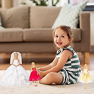 Keysse Doll Clothes Bride Wedding Dress with Bridesmaid Dress Gorgeous Trailing with Double Layer Wedding Veil, 5 Accessories, Veil + Crown + Necklace and Bracelet, Princess Party Dress for 11.5" Doll