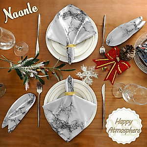 Naanle Marble Cloth Napkins Dinner Table Napkins Set of 4, Black and White Solid Washable Reusable Polyester Napkins with Hemmed Edges for Home Holiday Party Wedding Oversized 20 x 20 in