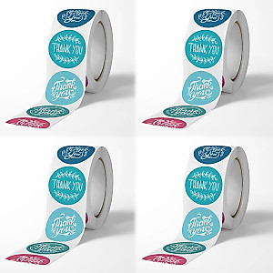 Thank You Sticker Labels 2000 Pcs(4 Rolls, 500 Pcs/Roll, 6 Designs) for Packaging Small Business, Envelope Seal (1 Inch)