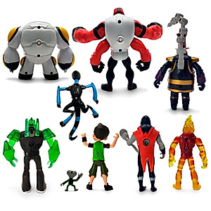Figures Based on Ben 10 Action Figures - Set of 9 Toys [Ben Tennyson, Four Arms, Grey Matter, Kineceleran, Diamondhead, Hex, Steam Smythe, Cannonbolt, Heatblast]