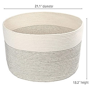 LotFancy XXXL Cotton Rope Storage Basket with Handles, 21 X 21 X 13’’ Large Woven Toy Basket for Baby Living Room, Bathroom, Laundry, Bedroom, Nursery, Blanket Holder