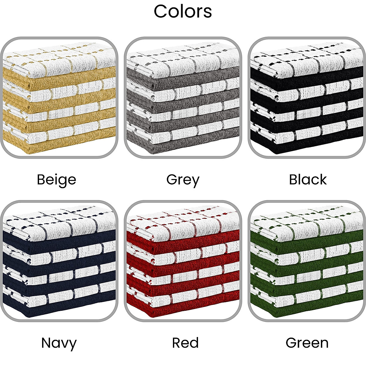 Linen Hub Terry Kitchen Dish Towels for Drying Dishes Set of 8, Soft Absorbent Tea Towel, Farmhouse Kitchen Towels with Hanging Loop, 100% Cotton Kitchen Towels for Easter, Christmas 15x25 Black White