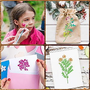 LLOUSSAK 24Pcs Wildflower Stencils for Painting, Leaf Stencils for Flower Leaf Crafts, Herb Plant Painting Stencils for Art Wood Wall Door Canvas Home Decor(5.9" x 2.95")