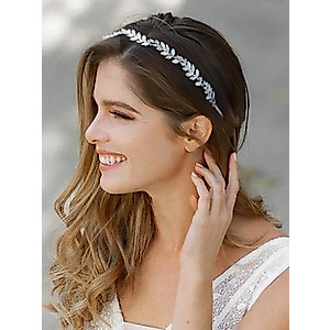 SWEETV Leaf Wedding Headband Crystal Opal Bridal Headpieces for Wedding Hair Accessories for Brides Hair Vine Silver