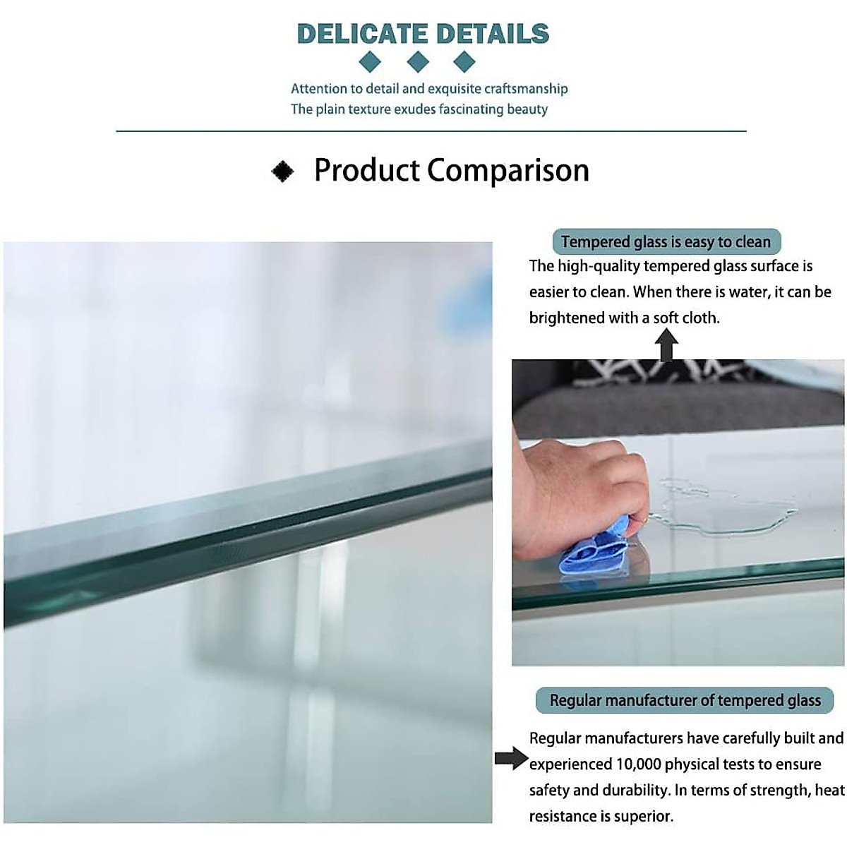 CLIPOP Rectangle Glass Coffee Table w/Tempered Glass Tabletop Stainless Steel Tube, 2-Tier Tea Table, Modern Center Side Table w/Lower Shelf & Wooden Legs for Living Room Guest Reception Room, Oak