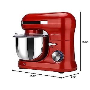 FRIGIDAIRE ESTM020-RED Retro Electric Stand Mixer, 4.75 Quart / 4.5L, 8 Speeds with Whisk, Dough Hook, Flat Beater Attachments, Splash Guard (RED)