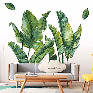 Big Green Leaf Wall Stickers Tropical Plant Leaves Window Decals Decorations Murals Wall Art Decorative Sticker for Kids Living Room Bedroom Nursery Playroom Cute Holiday Jungle Party Decor Supplies