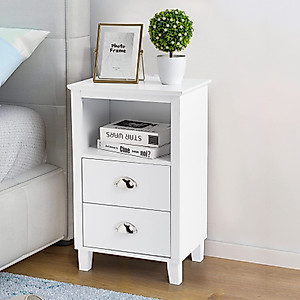 Nightstand with 2 Drawers, Side Table with Storage, End Table for Living Room, Bedroom, Sofa Side Table with Open Storage Space Wood Nightstand Design, Side Table 40x30x63CM