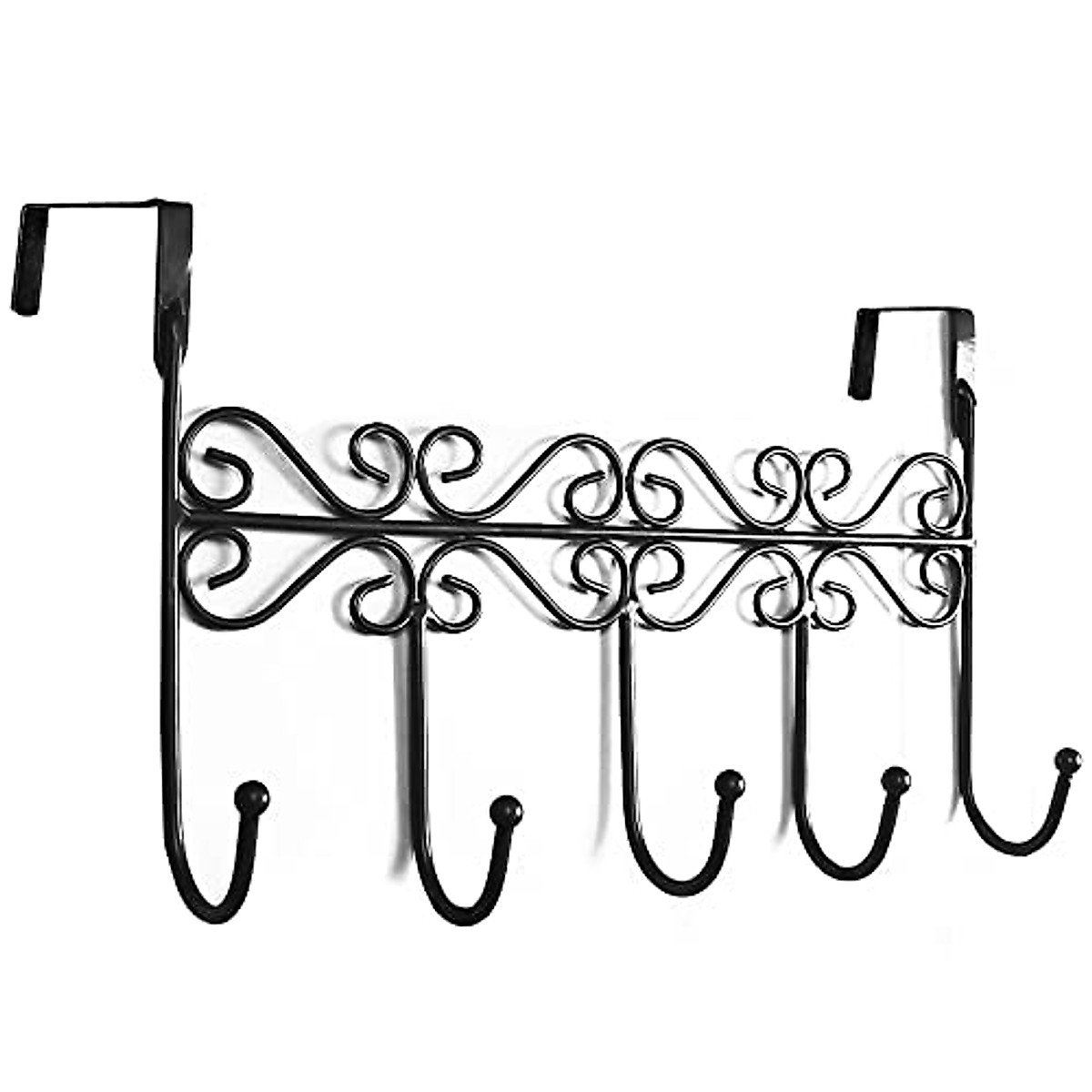Youdepot Over The Door Hook,Over Door Towel Rack,Over Door Coat Rack,Door Hanger Hook， Behind Back of Bathroom, Towel Hanger 5 Hooks （Black ）