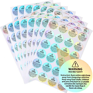 Holographic Candle Warning Labels Candle Jar Container Stickers Wax Melting Safety Stickers for Candle Jars Tins Containers Candle Making Supplies (600 Pieces)