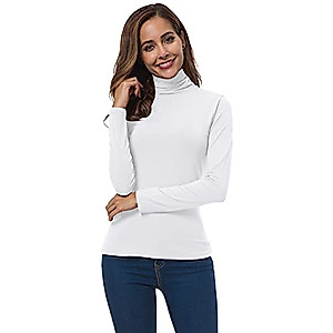 Womens White Turtleneck Tops Long Sleeve Lightweight Slim Active Shirt White Medium