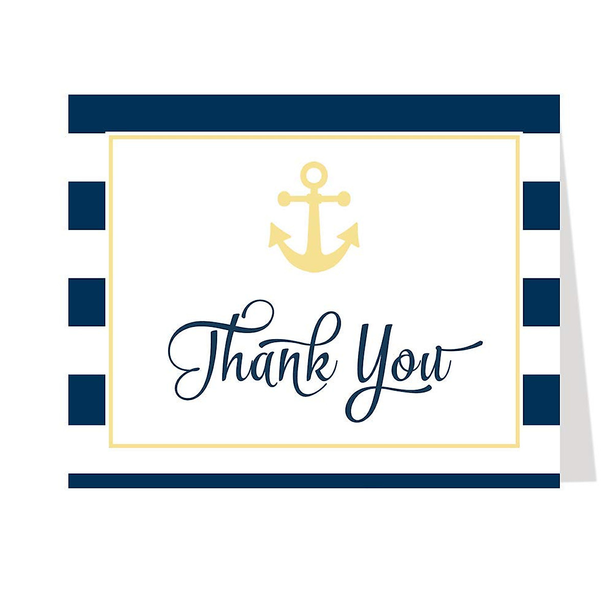 Nautical Thank You Cards Bridal Shower Wedding Anchored In Love Navy Blue Yellow Stripes Sea Sailing Sailor Thanks Stationary (24 count)