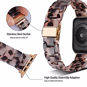 HOPO Compatible With Apple Watch Band 38mm 40mm 42mm 44mm Thin Light Resin Strap Bracelet With Stainless Steel Buckle Replacement For iWatch Series 8 7 6 5 4 3 2 1 SE (Black AgateRose