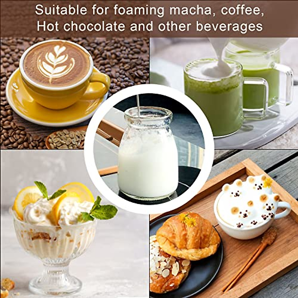 Milk Frother rechargeable drink mixer handheld egg whisk 3-Speed Adjustable with 2 stainless steel heads Foam Maker suitable for your coffee, tea, latte, hot chocolate(black)