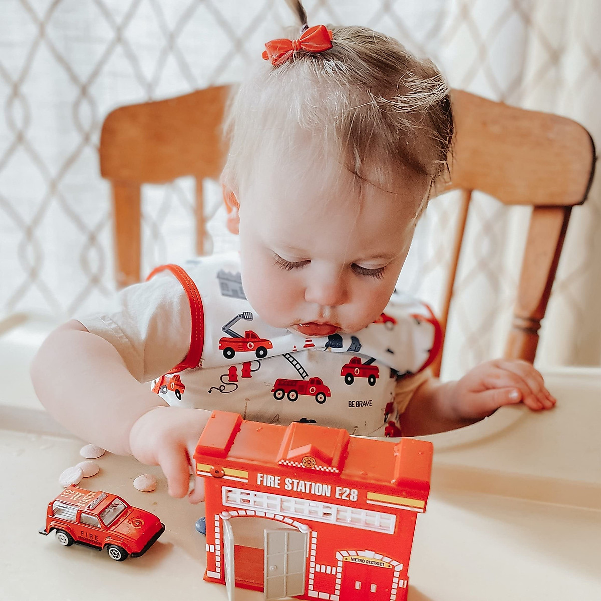 BapronBaby Be Brave - Firefighter Bapron - No Neck Tie Safer Bib for Baby & Toddler - Soft Waterproof Stain Resistant - Machine Washable - Sz Baby/Toddler 6m-3T