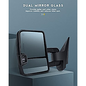 OCPTY A Pair of Towing Mirrors Replacement Fit For 2007-13 for Chevy Avalanche 1500 Suburban 1500 2500 Tahoe for GMC Yukon Pickup Tow Mirrors Power Adjusted Heated LED Turn Signal Black