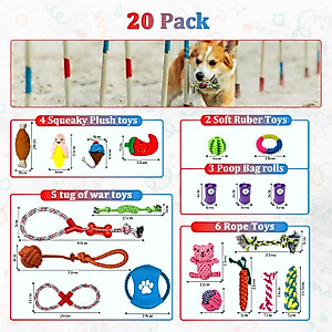 ELLAMI Toys Set for Small Dogs, 20 Packs Puppies Toys, Dental Ball for Puppies, Chewing Dog Toys for Puppies, Durable Ropes, Plush Toys for Dogs, Teething Toys, Ring Dog Toy.