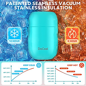 DaCool Insulated Lunch Container Hot Food Jar 16 oz Stainless Steel Vacuum Bento Lunch Box for Kids Adult with Spoon Leak Proof Hot Cold Food for School Office Picnic Travel Outdoors - Cyan Blue