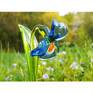Glass Violet Flowers Figurine Blown Flower Sculpture Art Glass Flower Murano Blue Garden Flower Miniatures Figure Ornaments Flowers Gift for Girl