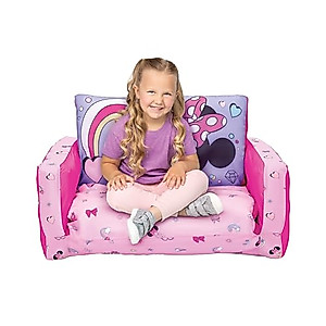 Minnie Mouse Kids Sofa Bed, Children 2-in-1 Flip Open Inflatable Comfy Couch to Lounger, Toddler Nap Mat, Over 4ft Long