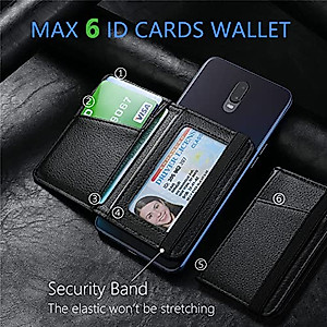 LINYUNE Cell Phone Wallet Stick On for Phone Cases, 6 Credit Cards Holder Flip Leather Pocket for Smart Cellphones(iPhone/Android/Samsung Galaxy) Black