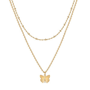 PAVOI 14K Gold Plated Pendant Necklaces Cute Butterfly Jewelry | 9.3x2.0x12mm Womens Necklaces | 925 Sterling Silver Jewelry for Women | Yellow Gold