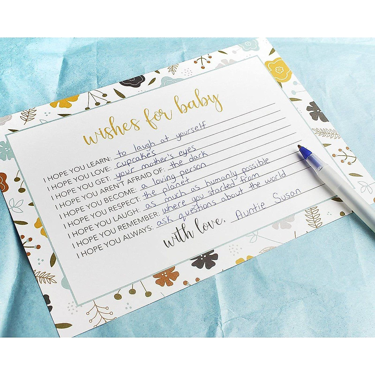 50 Sheets Baby Shower Well Wishes Party Games - for Boy or Girl Unisex Gender Neutral - for 50 Guest Activities Supplies - 5 x 7 Inches