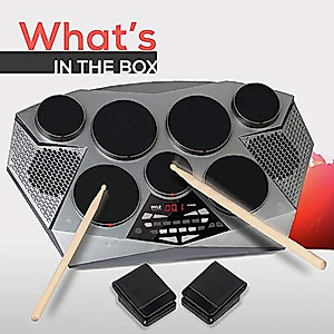 Pyle Pro Electronic Drum kit - Portable Electric Tabletop Drum Set Machine with Digital Panel, 7 Drum Pad, Hi-Hat / Kick Bass Pedal Controller USB AUX -Tom Toms, Hi-Hat, Snare Drums, Cymbals - PTED06