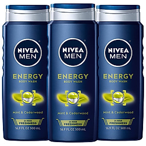 Nivea Men Energy Body Wash with Mint Extract, Cedarwood and Mint Body Wash for Men, 3 Pack of 16.9 Fl Oz Bottles