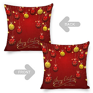 Xmas Ball Baubles Quote Throw Pillow Covers 18×18 Pillowcases Set of 2 Merry Christmas Linen Decorative Square Pillow Case Cushion Covers Standard Size for Sofa Couch Outdoor Bed Pillow Protectors