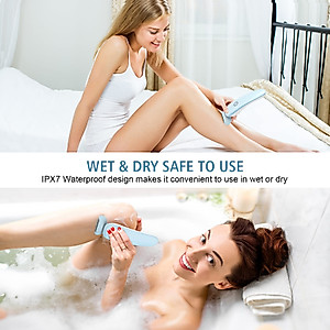 Electric Razors for Women, RenFox Electric Shaver for Women with LED Light, Body Hair Removal for Legs Underarms Pubic Hair Rechargeable Painless 3-Blades Wet Dry Use Bikini Razor with Base - Blue