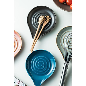 Cormomu Spoon Rest, Porcelain Drip Tray for Multiple Utensils, Cooking&Large Spoon Holder for Stove Top, Modern Farmhouse Kitchen Decor Utensil Holder for Spoons, Ladles, Tongs&Spatula, Black