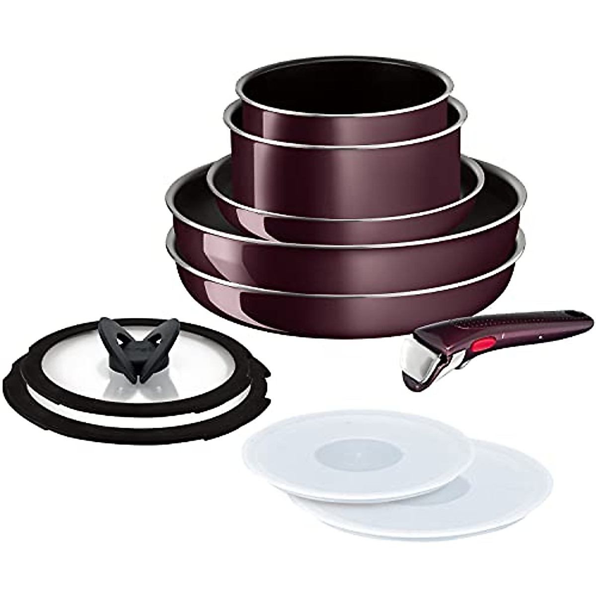 ティファール(T-fal) Ingenio Neo Pot and Pan Set, 10点セット, red (bordeaux)