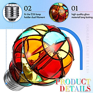 Baquler 2 Pcs Stained Glass LED Light Bulb E26 Base Colorful Lightbulb 120V Flickering Lightbulb Bulbs for Christmas Xmas Home Balcony Garden Party Decoration (A60)