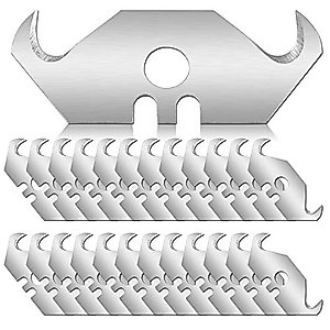 Bonsicoky 100PCS Utility Hook Blades Steel Razor Blades Safety Horn Knife Blades with Storage Box for Cutting Carpets, Wallpaper, Roofing Materials