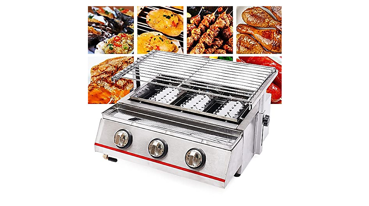 SNKOURIN 3 Burners Gas BBQ Grill,Portable Gas LPG Grill with 3 ...
