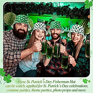 2 Pcs St. Patrick's Day Bucket Hat Shamrock Fisherman Hat Lucky Four Leaf Clover Green Irish Top Hat for Saint Patrick's Day Accessories Men Women Summer Beach Hiking Fishing Travel