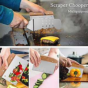 HaSteeL Metal Spatula Set of 4, Stainless Steel Griddle Spatula Tools Set with Wooden Riveted Handle, Professional Griddle Accessories Kit for Teppanyaki BBQ Flat Top Hibachi Cooking Grilling