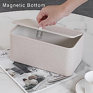 MEIBOOCH PU Leather Tissue Box Cover with Magnetic Closure, Square Tissue Box Holder with Rounded Edges Design (Beige, Rectangular)