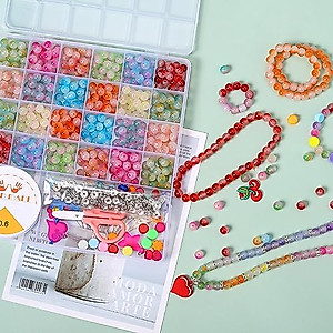 710PCS Glass Beads for Bracelet Making Kit Crystal Beads with Accessories, 8mm Glass Beads for Jewelry Making, Art Round Gemstone Bead DIY for Beading Necklace Adults Beginners