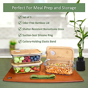 EcoPreps Glass Meal Prep Containers with Bamboo Lids [3 Pack] 100% Plastic Free, Eco-Friendly Glass Lunch Containers, Bamboo Lid Storage Containers, Oven & Microwave Safe Glass Food Storage Containers