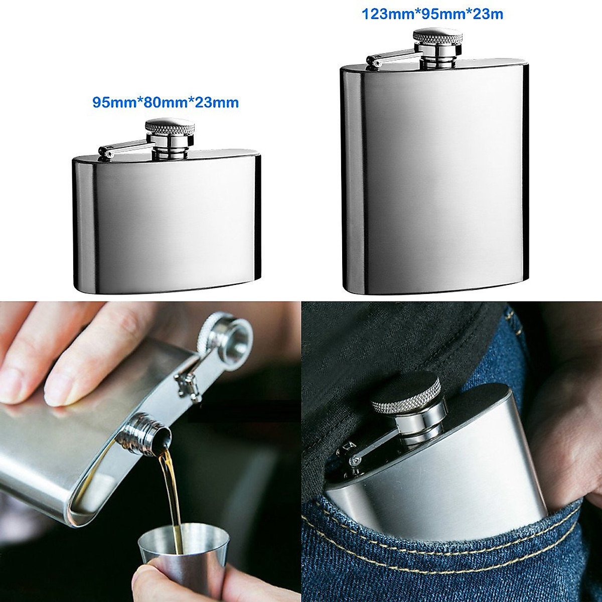 maxin 2 Packs Hip Flask with Funnel, 5oz and 8 oz tainless Steel Leak Proof Liquor Hip Flasks with Funnel for Storing Whiskey,Alcohol, Rum and Vodka