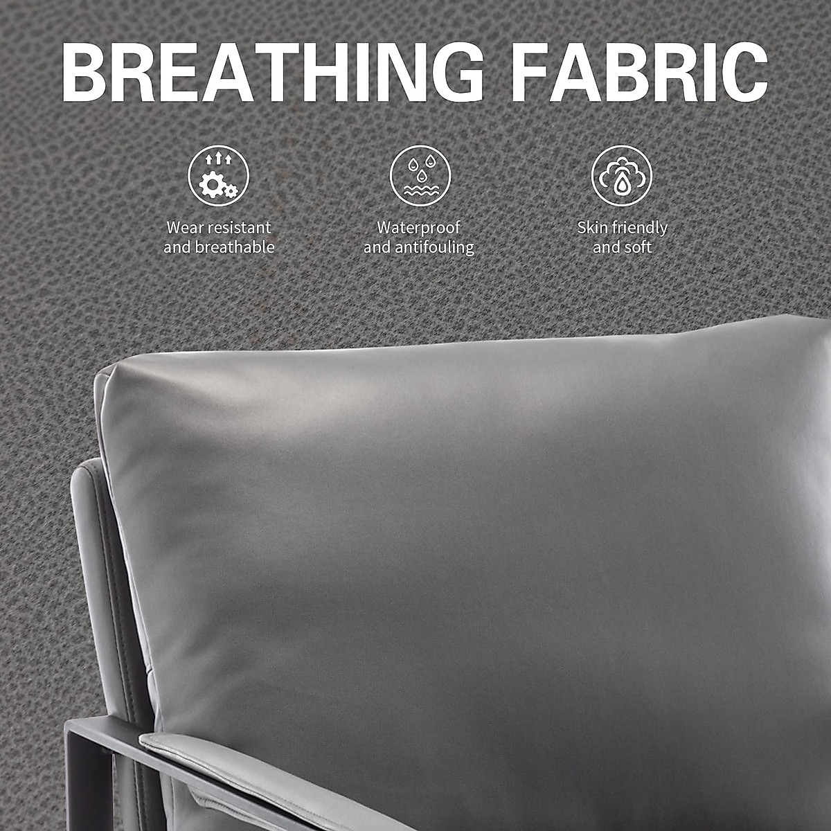 UNICOO Faux Leather Metal Frame Accent Chair - Modern Accent Chairs for Living Room, Bedroom, or Office - Armchairs Living Room Chairs Leisure Chair Reception Chair (ZKL-239K-DG Dark Grey)