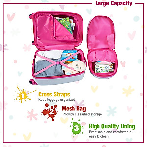 HONEY JOY Kids Luggage, 12” Travel Backpack & 16” Hard Shell Toddler Suitcase, Children Rolling Luggage with Wheels, Retractable Handle & 4 Casters, 2Pcs Carry On Luggage Set for Boys Girls (Owl)