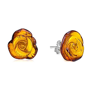 Ian and Valeri Co. Amber Sterling Silver Carved Rose Stud Earrings.