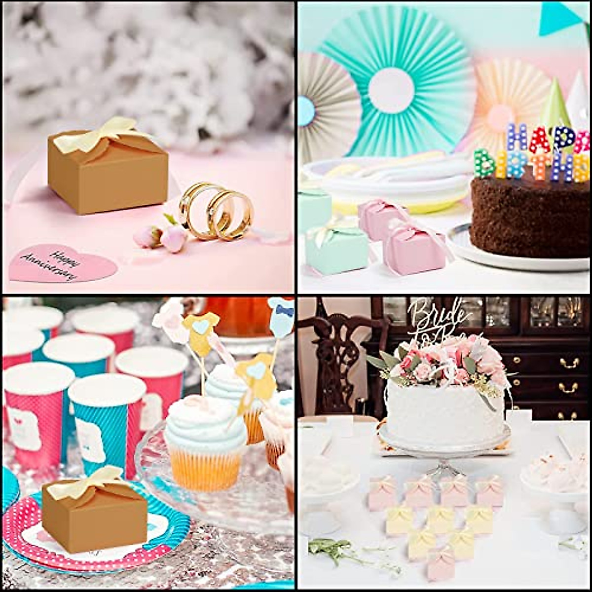 Skycase 12 pcs Gift Boxes, Small Gift Boxes with Ribbon Foldable Personalised Party Favour Boxes, Candy Boxes,Treats Boxes for Holidays, Weddings, Christmas, Birthdays(3.5 * 3.5 * 1.9"),Kraft