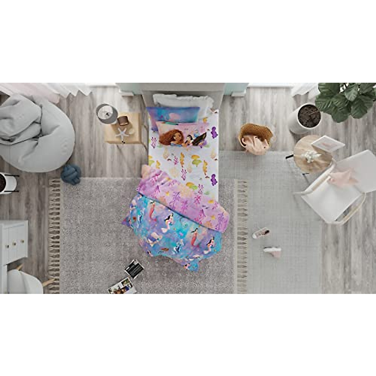 Franco Disney's The Little Mermaid Ariel Live Action Movie Kids Bedding Super Soft Comforter and Sheet Set with Sham, Twin, (100% Official Licensed Product)