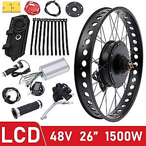 26" 48V 1500W Electric Fat Bike Conversion Kit Rear Wheel E-Bike Motor Conversion Kit with LCD Display for Fat Tire Bike Frame Ebike Wheel Kit Cycling Brushless Gearless Hub Motor Kit